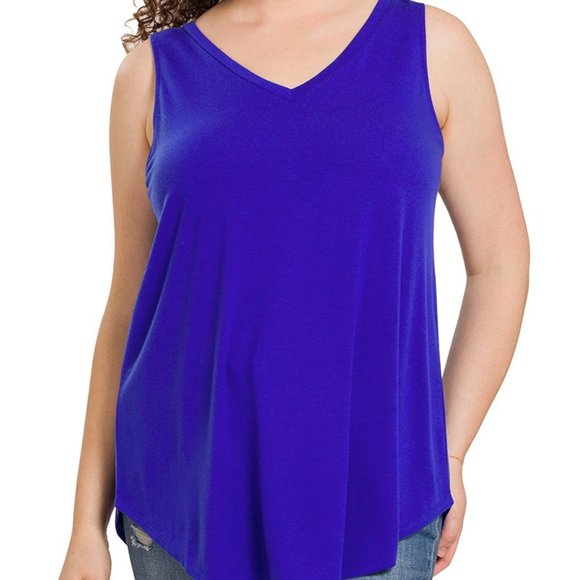Zenana Outfitters Tops New Zenana Bright Blue Plus Size Vneck Tank